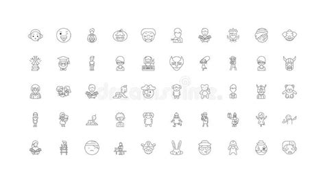 Cartoon People Ideas Linear Icons Line Signs Set Vector Collection Stock Vector