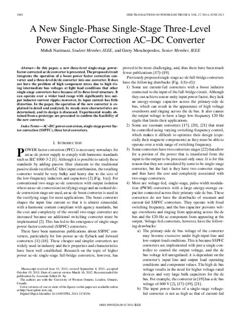 Pdf A New Single Phase Single Stage Three Level Power Factor Correction Ac Dc Converter