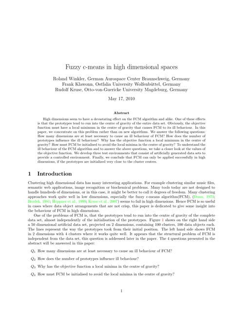 Pdf Fuzzy C Means In High Dimensional Spaces