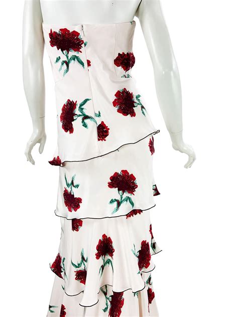 Oscar De La Renta Runway Silk White Floral Print Layered Corset Dress