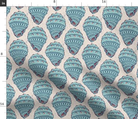 Sea Shell Block Print In Opal Green Fabric Spoonflower