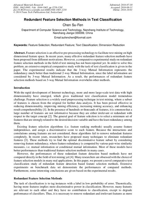Redundant Feature Selection Methods In Text Classification Scientificnet