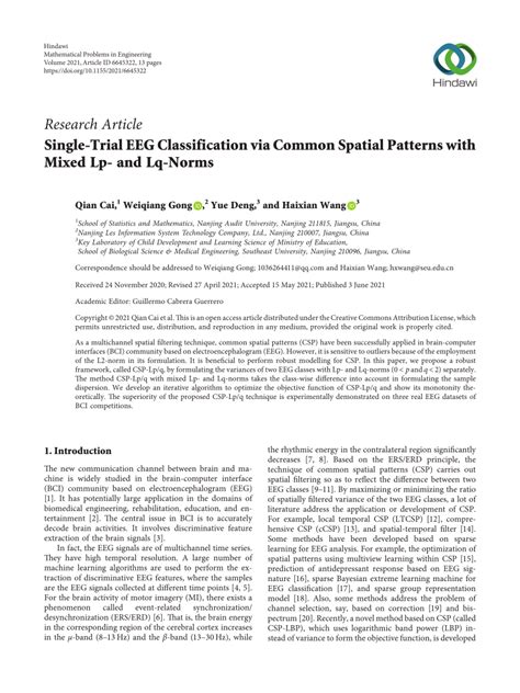 Pdf Single Trial Eeg Classification Via Common Spatial Patterns With