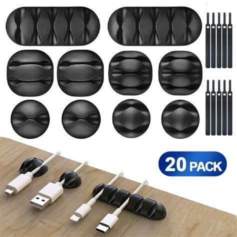 20 Pieces Cable Clips Black Cable Holders Adhesive Desk Cable Organizer