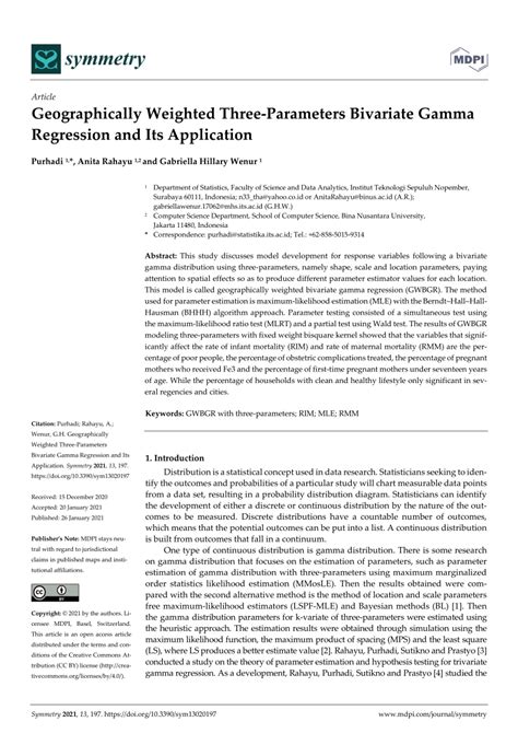Pdf Geographically Weighted Three Parameters Bivariate Gamma Regression And Its Application