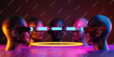 Metaverse Vr 시뮬레이션 게임 사이버 펑크 스타일 디지털 로봇 3d 그림 렌더링 가상 현실 프리미엄 사진