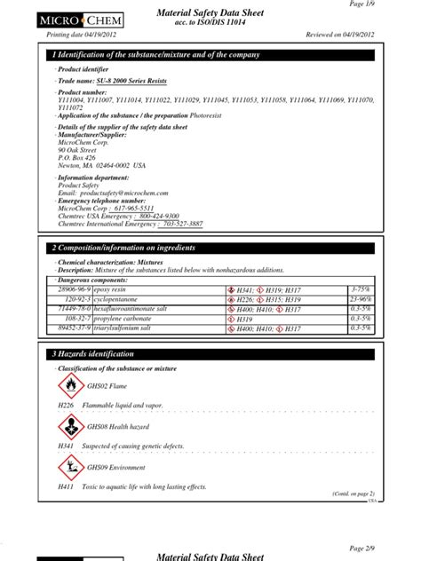 Su 8 Msds Pdf Dangerous Goods Toxicity