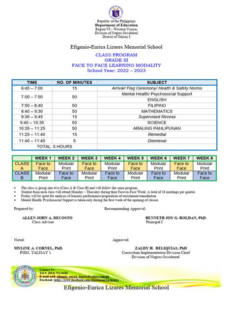 Gr3 Class Program Morning Teacher 1 Sy22 23 Pdf