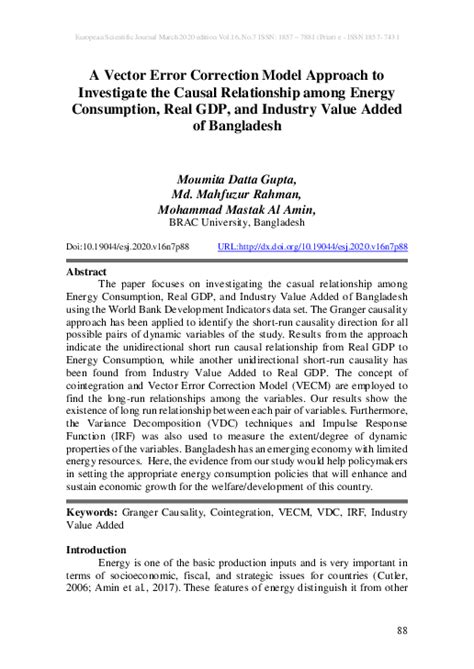 pdf a vector error correction model approach to investigate the causal relationship among