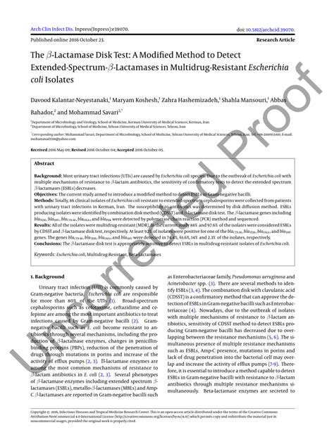 Pdf The β Lactamase Disk Test A Modified Method To Detect Extended Spectrum β Lactamases In