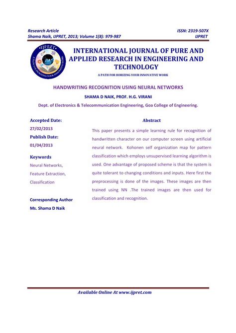 Pdf Handwriting Recognition Using Neural Networks 267pdf