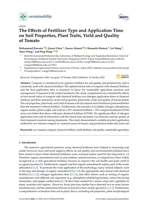 (PDF) The Effects of Fertilizer Type and Application Time on Soil Properties, Plant Traits ...