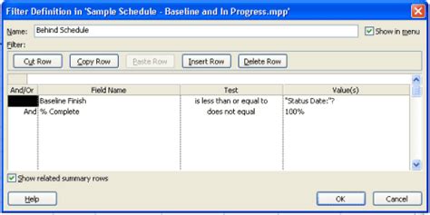 finding late tasks with microsoft project custom filters