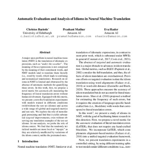 Automatic Evaluation And Analysis Of Idioms In Neural Machine