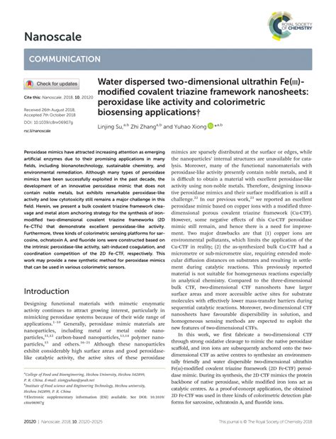 Pdf Water Dispersed Two Dimensional Ultrathin Feiii Modified
