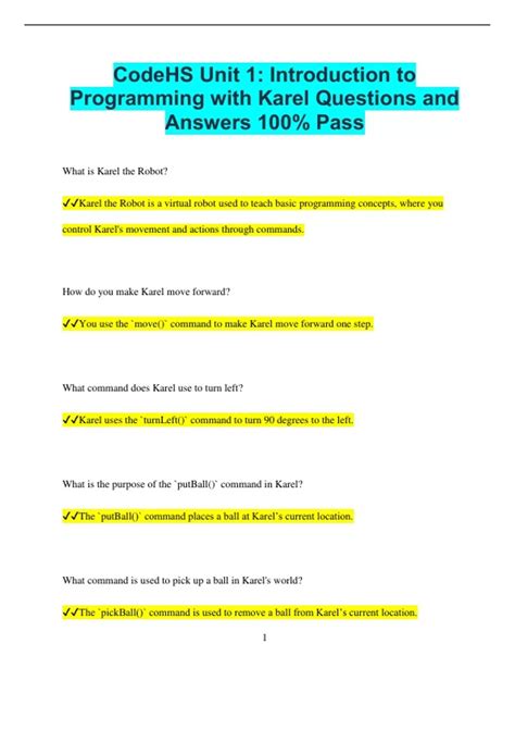 Codehs Unit 1 Introduction To Programming With Karel Questions And