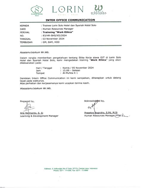 Memo Work Ethics Pdf