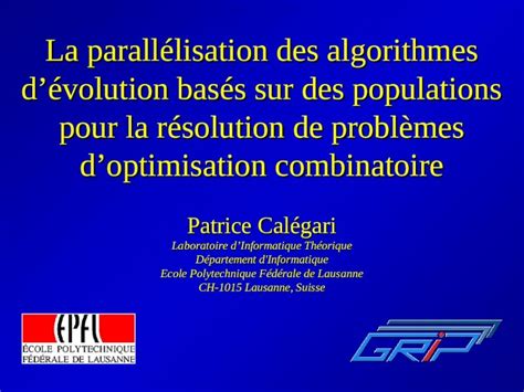 Ppt La Parallélisation Des Algorithmes Dévolution Basés Sur Des