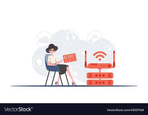 Iot Concept A Woman Sits In A Chair And Holds Vector Image