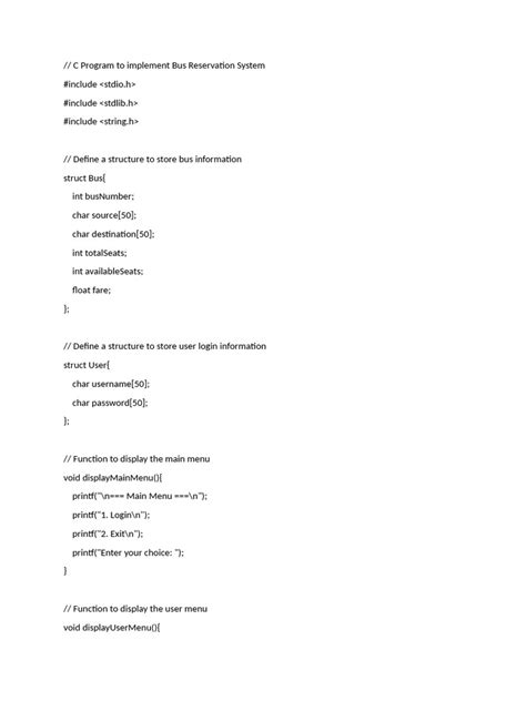 C Program To Implement Bus Reservation System Pdf Computing Software Engineering