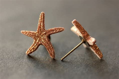 Copper Starfish Earrings Glitter Sea Star Fish Earrings Bronze Post