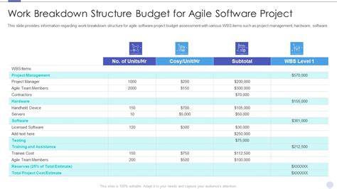 Work Breakdown Structure Budget For Agile Software Project Designs PDF PowerPoint Templates