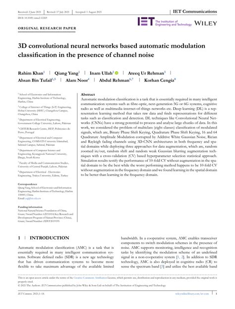 Pdf 3d Convolutional Neural Networks Based Automatic Modulation