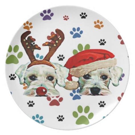 Christmas Schnauzer Paw Print Plate Zazzle Printed Plates Paw