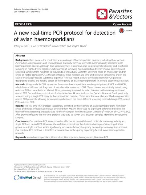 Pdf A New Real Time Pcr Protocol For Detection Of Avian Haemosporidians