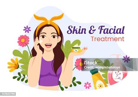 얼굴 및 피부 치료 그림 여성 피부 관리 노화 방지 절차 마사지 또는 Spa 웰빙 평면 만화 손으로 그린 템플릿 건강관리와