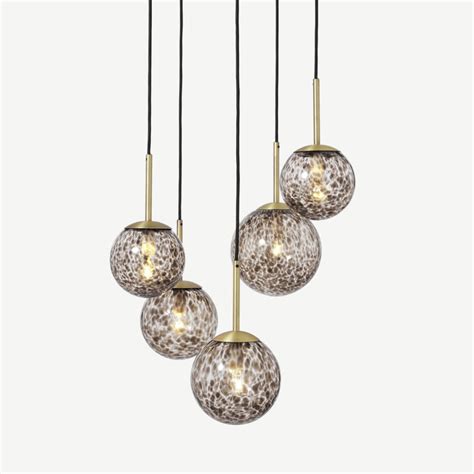 Julia Cluster Hanglamp Met 5 Lampen Bruin Gevlamd Glas En Messing
