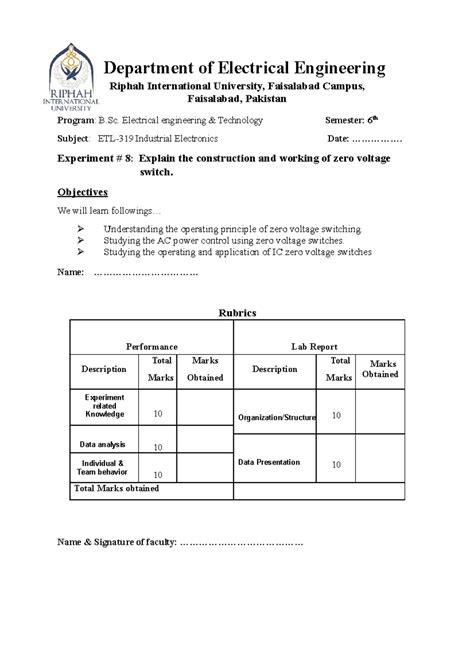 Exp No Industrial Electronic Lab Department Of Electrical Engineering Riphah International