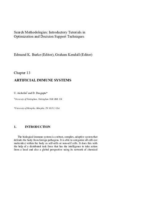 Pdf Artificial Immune System And Intrusion Detection Tutorial