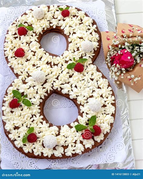 Big Number Cake And Red Rose Flower Cake Shape Of Number 8 Decorated