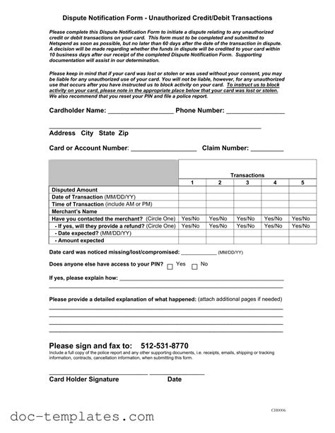 Free Netspend Dispute Template Simple Pdf Form
