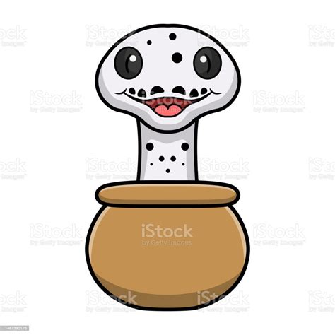 Cute Cow Reticulated Python Cartoon Inside The Pot Stock Illustration