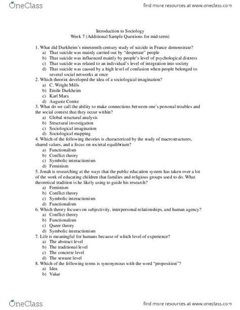 soca01h3 midterm introduction to sociology week 7 midterm sample