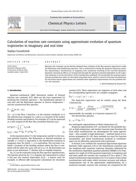 Pdf Calculation Of Reaction Rate Constants Using Approximate