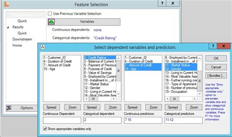 variable selection specification in statistica data function spotfire