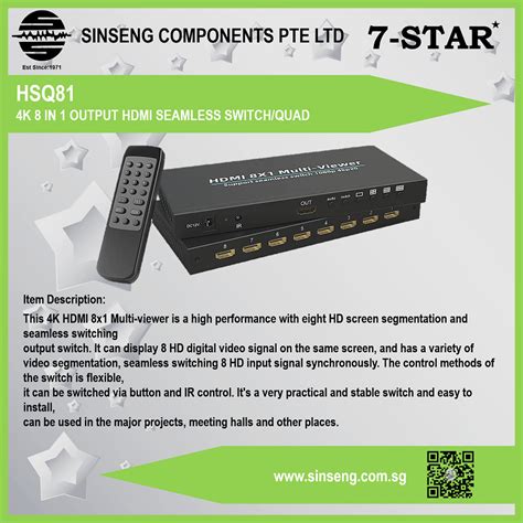 4k 8 In 1 Output Hdmi Seamless Switcher Switchquadsplitter Model No