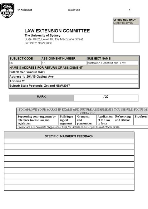 Australian Constitutional Law Assignment SUBJECT CODE ASSIGNMENT NUMBER SUBJECT NAME