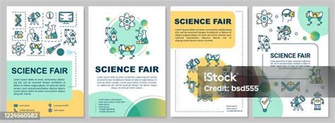 과학 박람회 브로셔 템플릿입니다 대학 연구 전단지 소책자 전단지 인쇄 선형 아이콘커버 디자인 잡지 연례 보고서 광고 포스터에 대한 벡터 페이지 레이아웃 과학에 대한 스톡