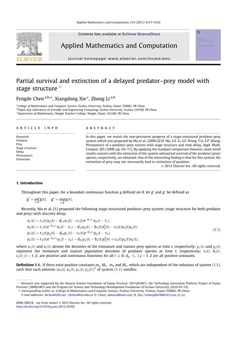 Pdf Partial Survival And Extinction Of A Delayed Predator Prey Model With Stage Structure