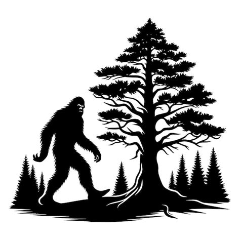 색 바탕에 고립된 정글 실루 터 일러스트레이션의 거대한 빅푸트 예티 프리미엄 Ai 생성 벡터
