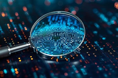 Premium Ai Image Tech Authentication Magnifying Glass Inspects Biometrics With Binary Code