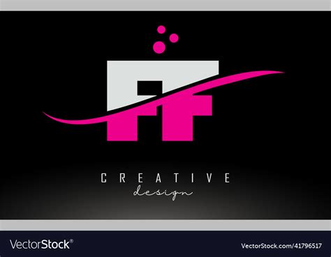Ff F F White And Pink Letter Logo With Swoosh Vector Image