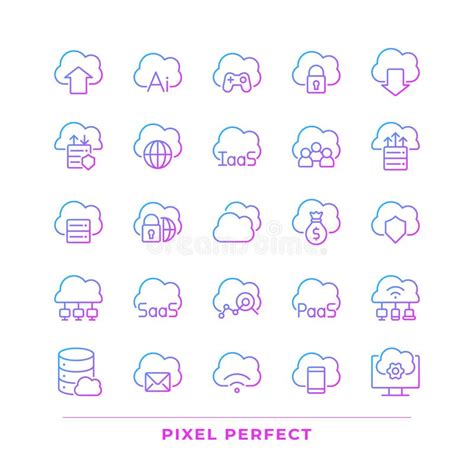 Cloud Computing Pixel Perfect Gradient Linear Vector Icons Set Stock Vector Illustration Of
