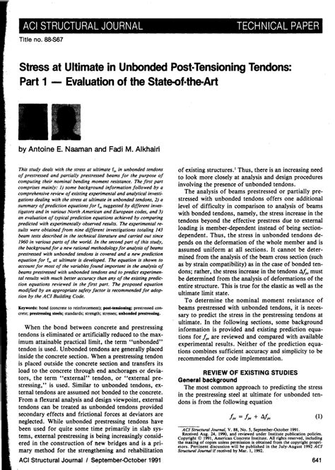 Pdf Stress At Ultimate In Unbonded Post Tensioning Tendons Part 1
