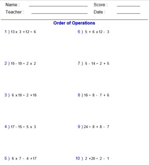 Order Of Operations Worksheets Math Monks Worksheets Library