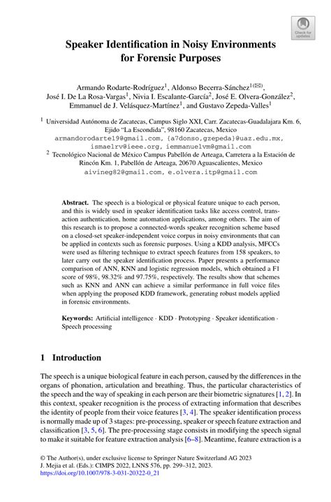 Pdf Speaker Identification In Noisy Environments For Forensic Purposes